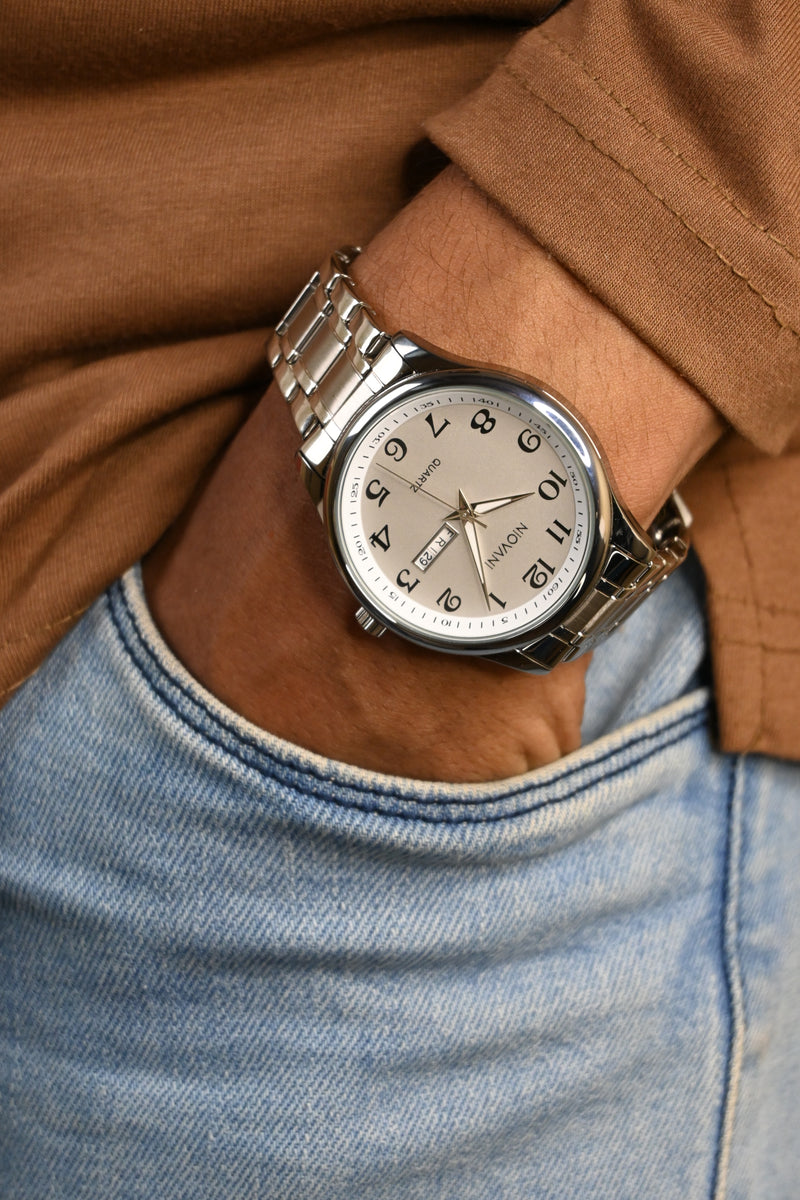 Niovani Classic (Sparkling Silver) - Men's Watch - Stainless Steel Str