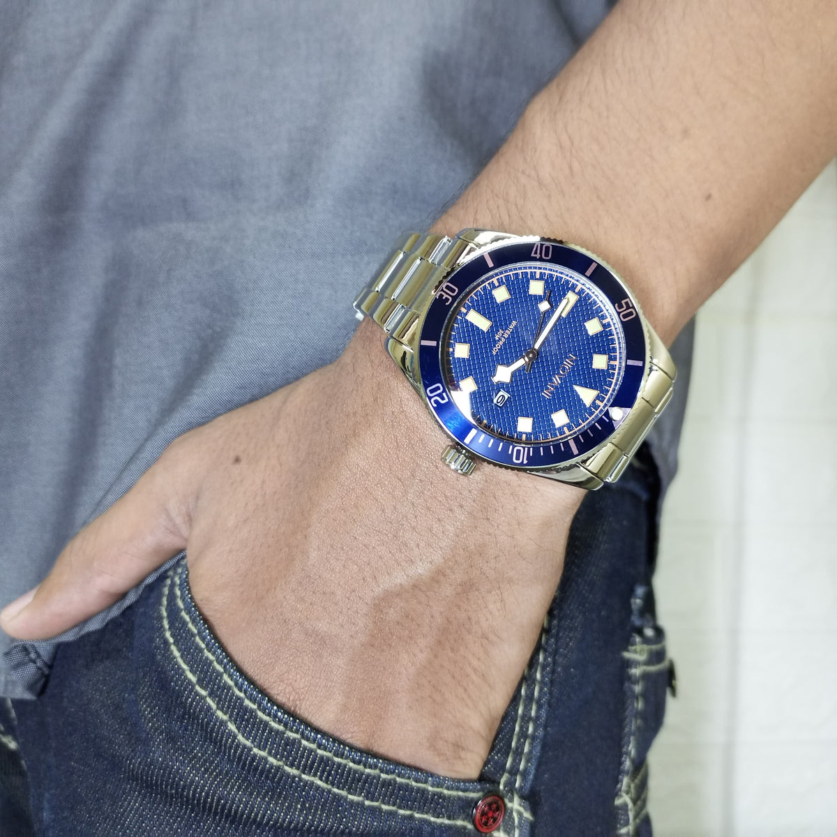 Niovani Guardian - Blue & Silver - Stainless Steel Strap - 1 Year Warr