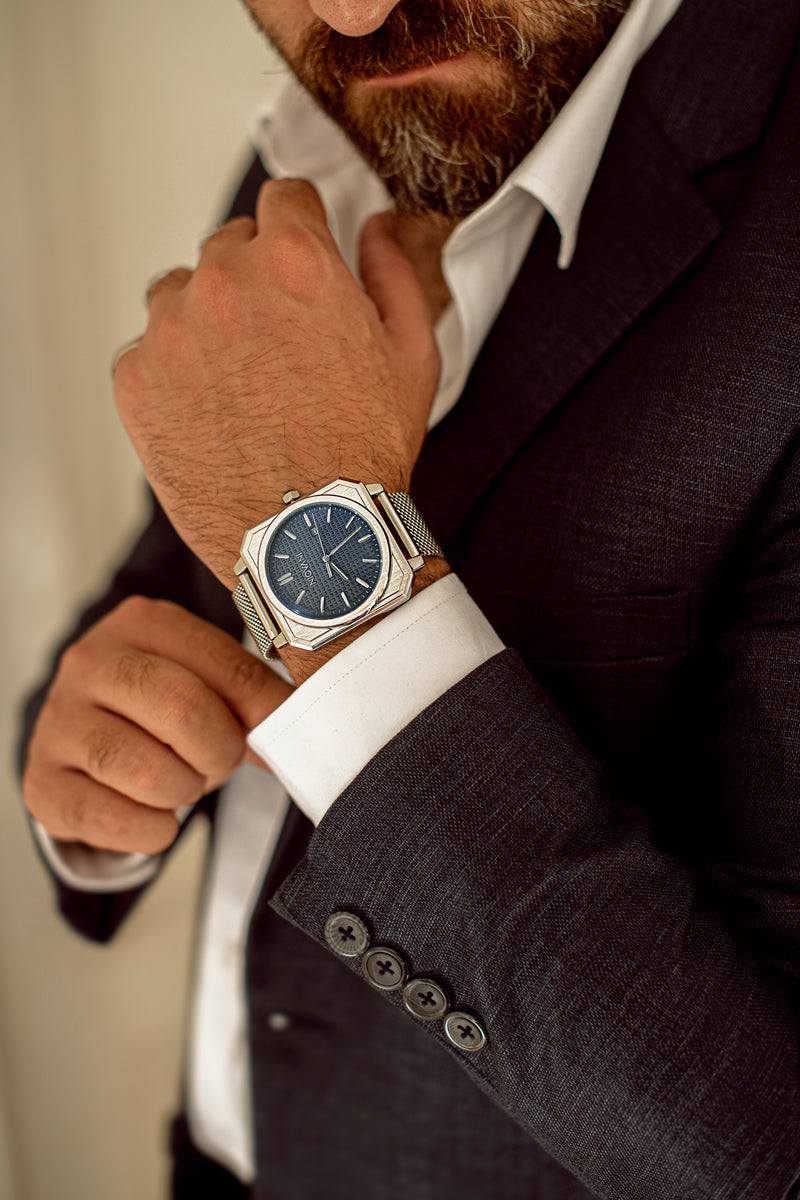 Niovani Element (Silver on Blue) - Men's Watch - Adjustable Stainless