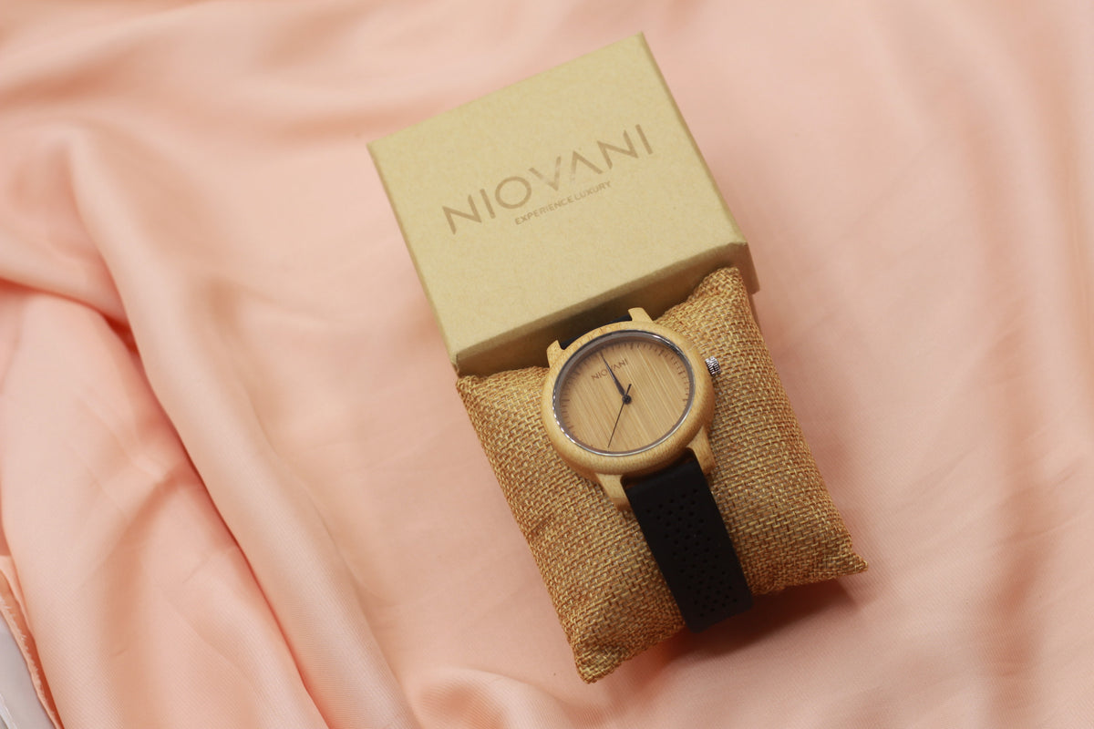 Niovani Original Wooden Watch - Men/Women - Genuine Bamboo Wood! - Jet