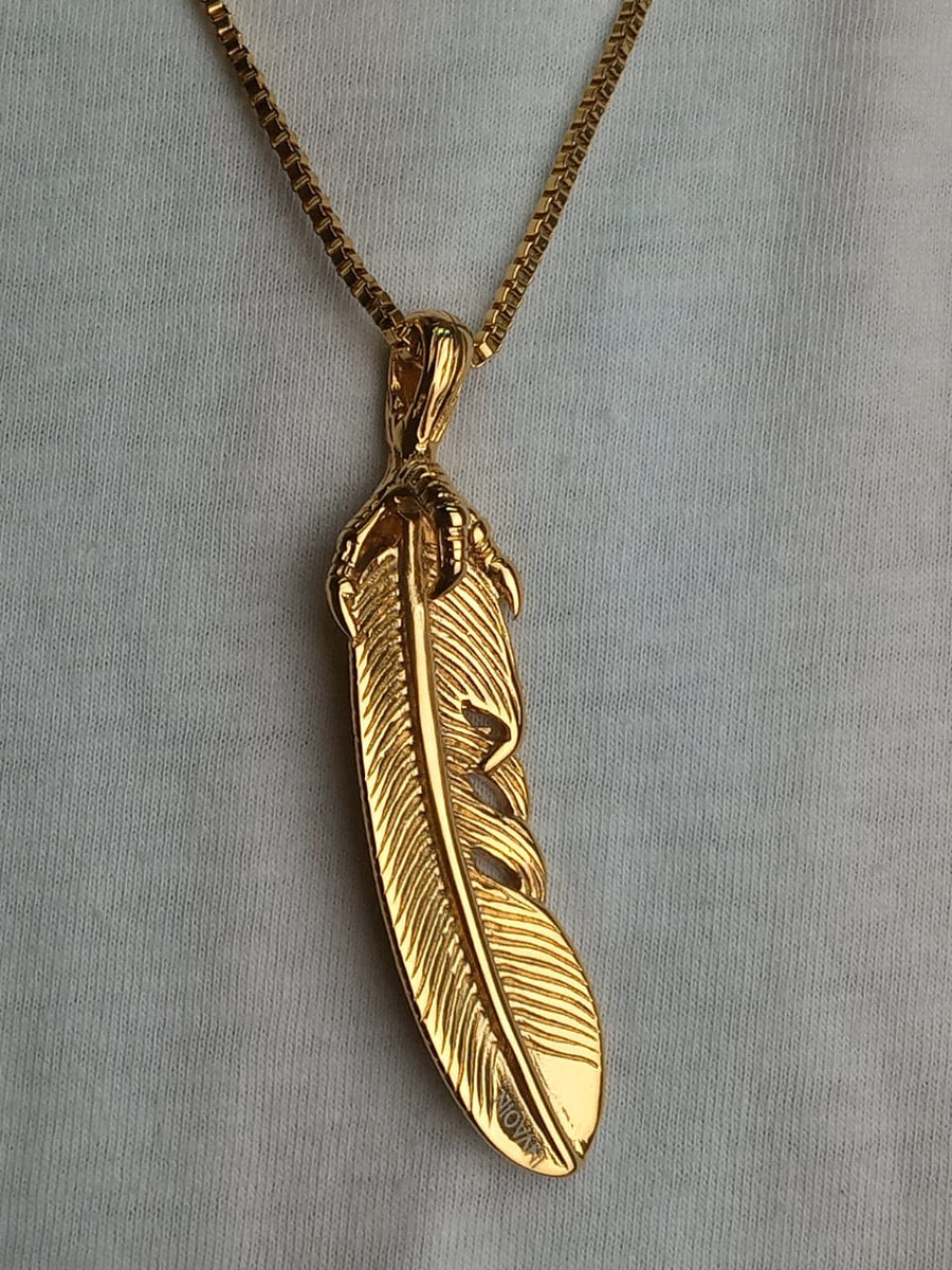 Tribal Necklace - Ancient Feather Design - 14K Gold Plating Over 316L ...
