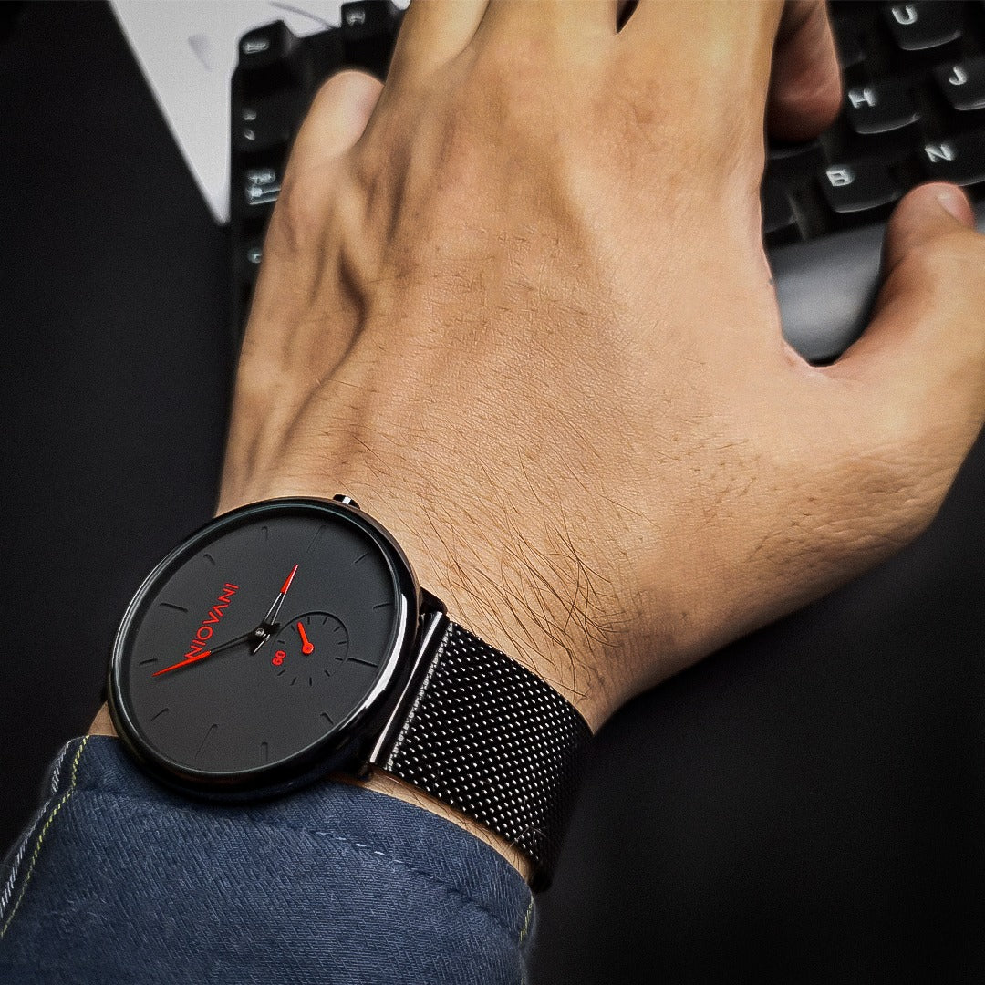 Niovani Dubai (Currant Red on Black) - Stainless Steel Back - Adjustab
