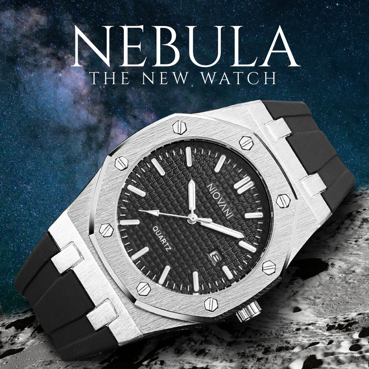 Niovani Nebula - Men's Watch - Stainless Steel Back - Silicon Strap